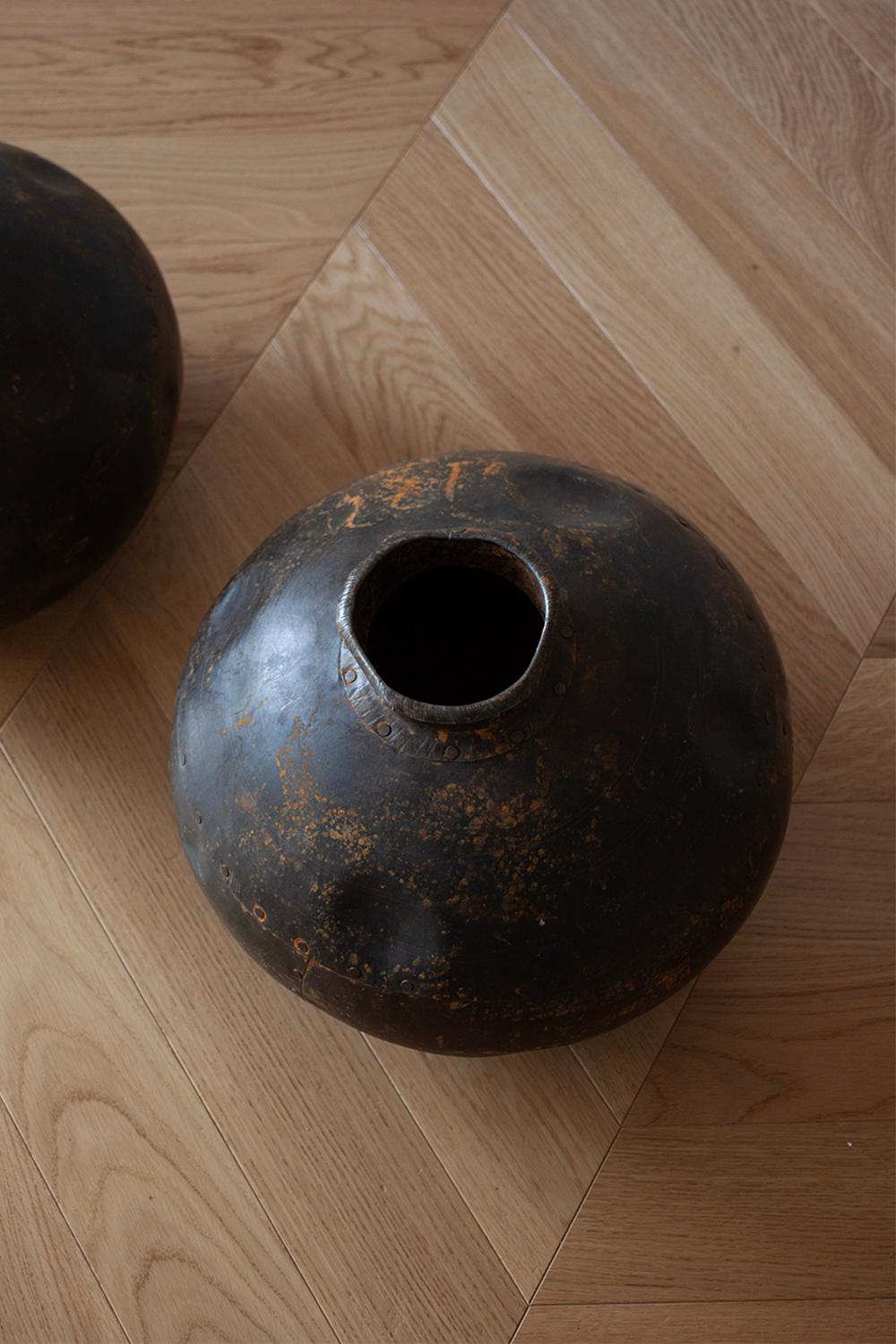 Metall Indian Water Jugs with a large belly shape For Sale at 1stDibs