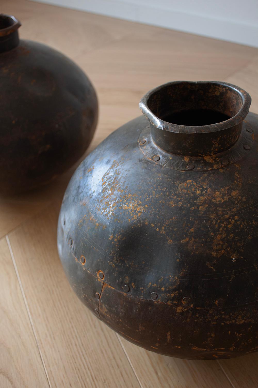 Metall Indian Water Jugs with a large belly shape For Sale at 1stDibs
