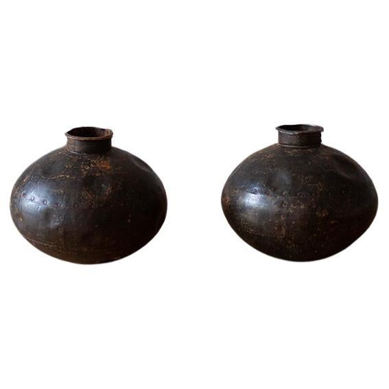 Metall Indian Water Jugs with a large belly shape For Sale at 1stDibs