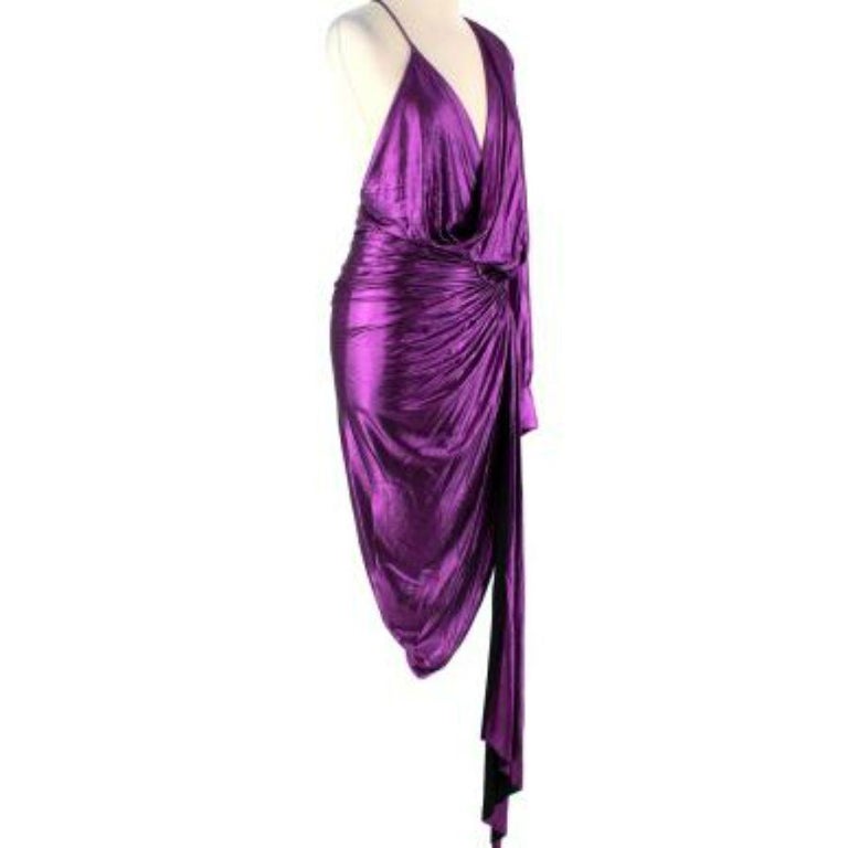 Metallic Fuchsia Draped Asymmetric Dress For Sale at 1stDibs