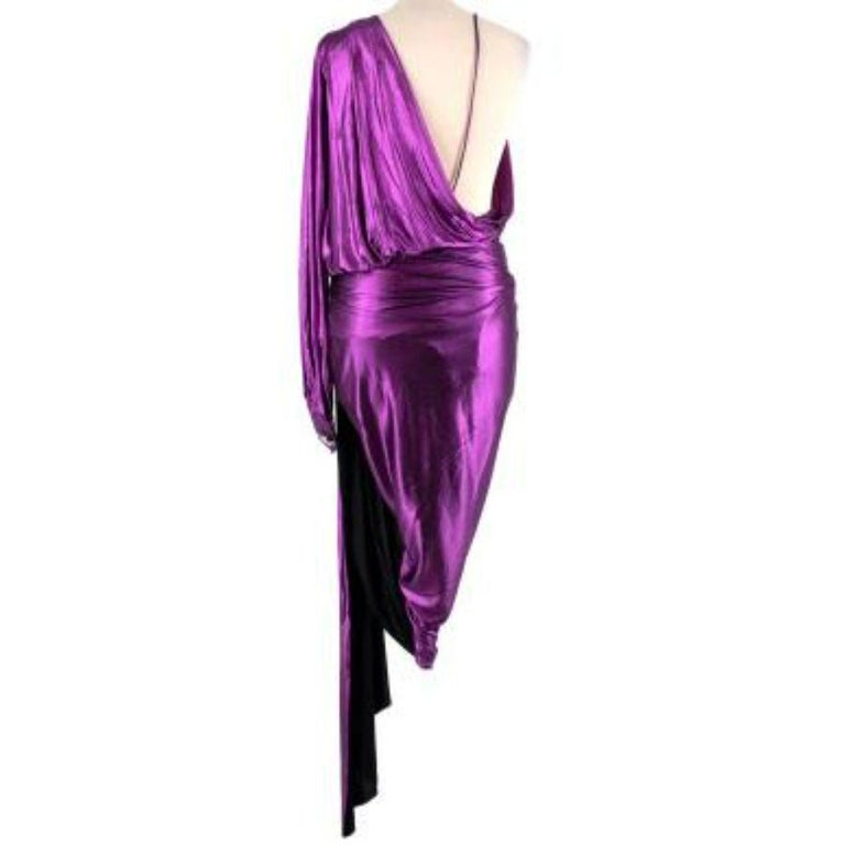 Metallic Fuchsia Draped Asymmetric Dress For Sale at 1stDibs