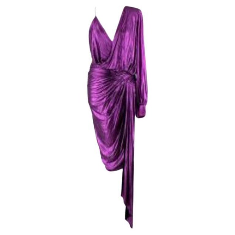 Metallic Fuchsia Draped Asymmetric Dress For Sale at 1stDibs
