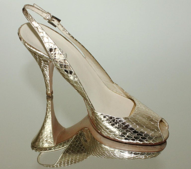 PRADA Gold Metallic Peep Toe High Heels Sling Back Sandals at 1stDibs ...