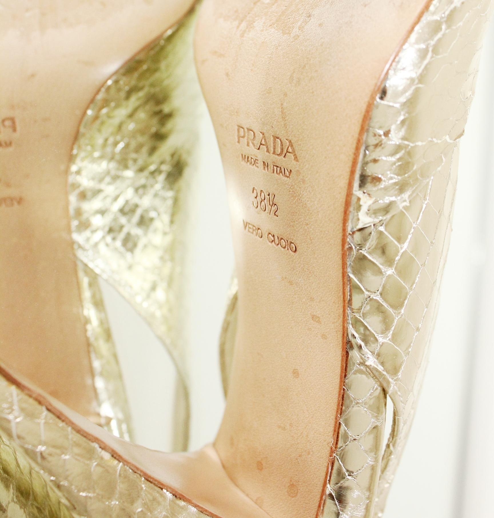 PRADA Gold Metallic Peep Toe High Heels Sling Back Sandals at 1stDibs ...