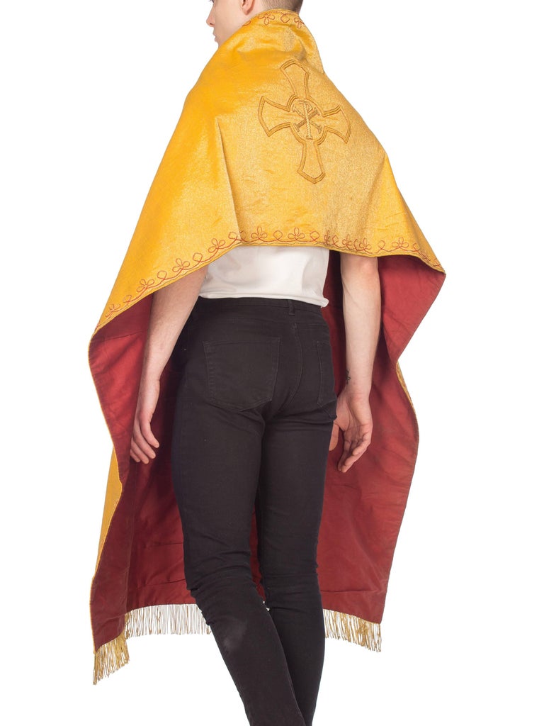 Victorian Gold and Cotton Embroidered Catholic Mantle Cape With Fringe ...