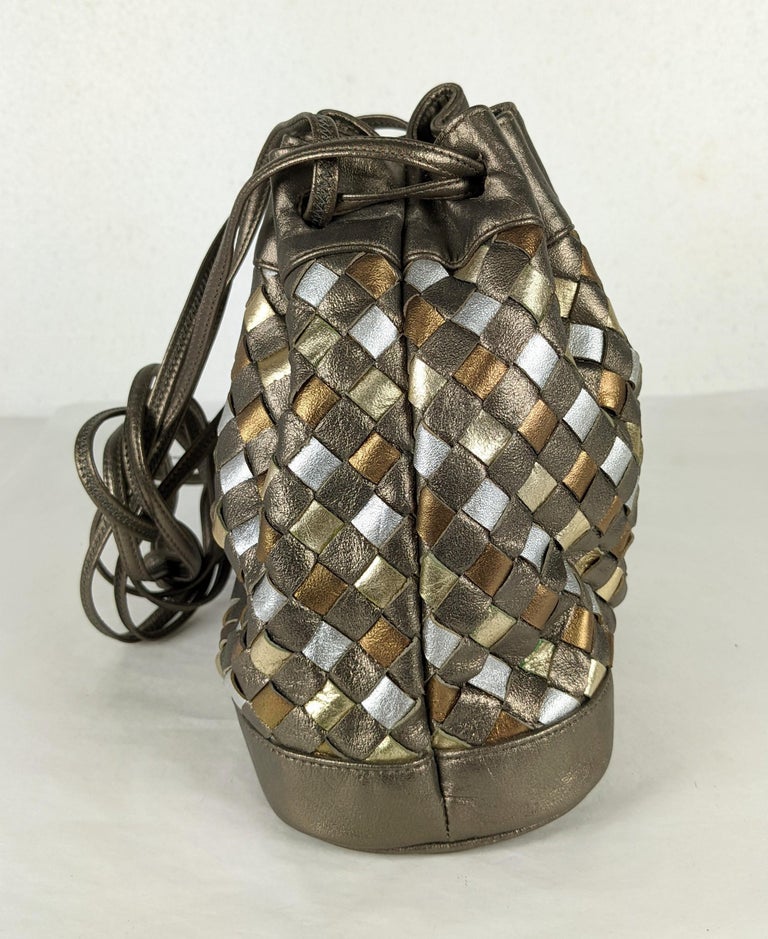 Metallic Leather Woven Shoulder Pouch, Morris Moskowitz For Sale at 1stDibs