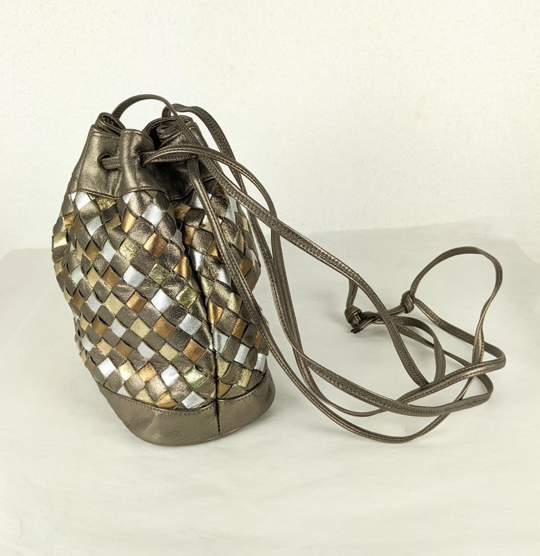 Metallic Leather Woven Shoulder Pouch, Morris Moskowitz For Sale at 1stDibs