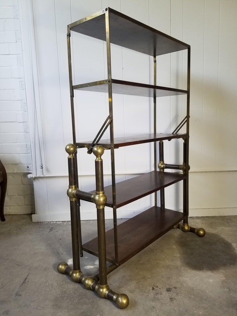 Metamorphic Dining Table and Bookshelf of Oak and Brass at 1stDibs