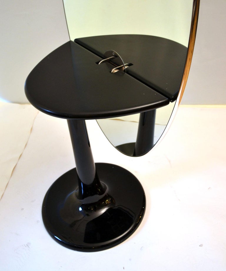 Oval Black Glass Table and Full Length Mirror on Tulip Foot at 1stDibs ...