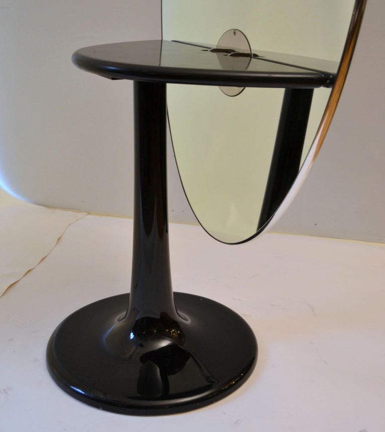 Oval Black Glass Table and Full Length Mirror on Tulip Foot at 1stDibs ...