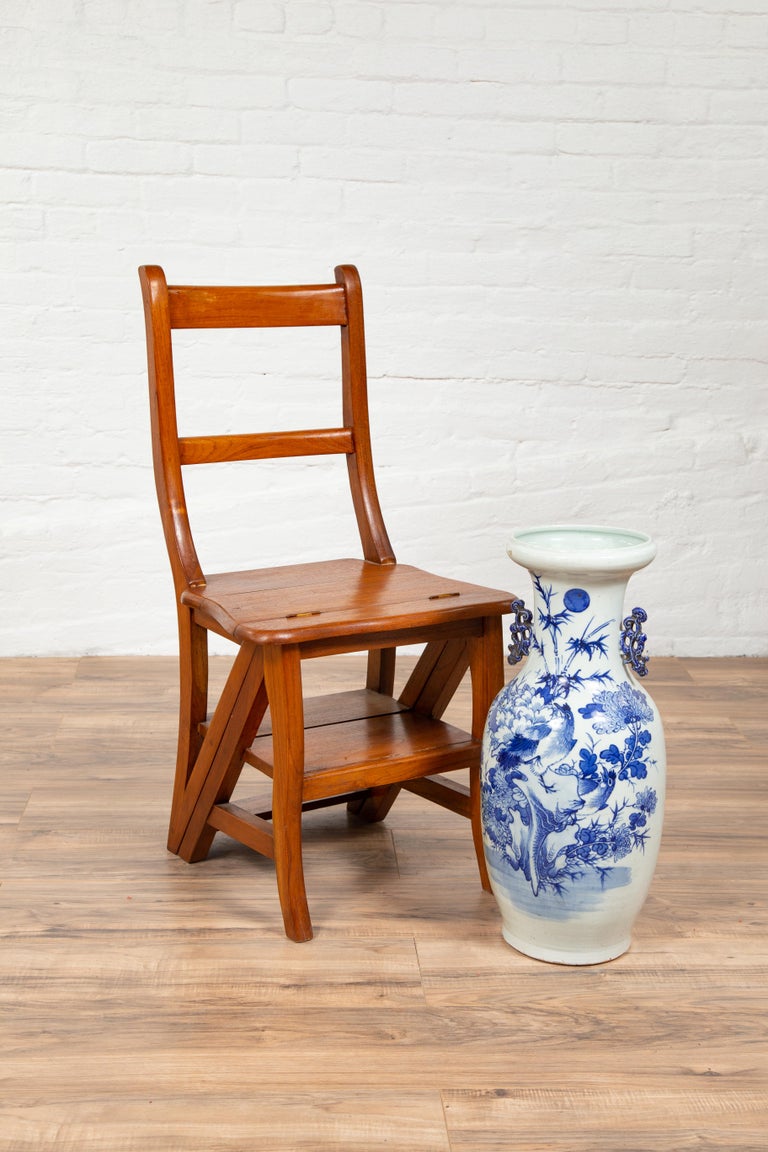 Metamorphic Vintage Dutch Colonial Teak Wood Step Ladder Folding Side ...