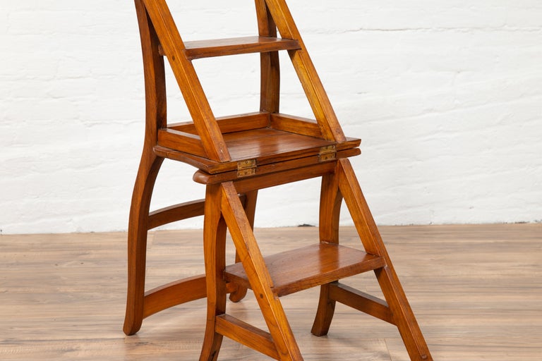 Metamorphic Vintage Dutch Colonial Teak Wood Step Ladder Folding Side ...