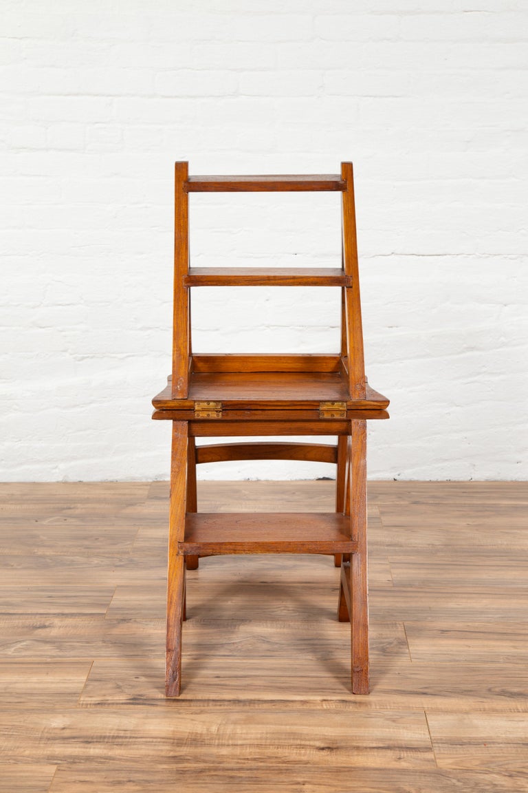 Metamorphic Vintage Dutch Colonial Teak Wood Step Ladder Folding Side ...