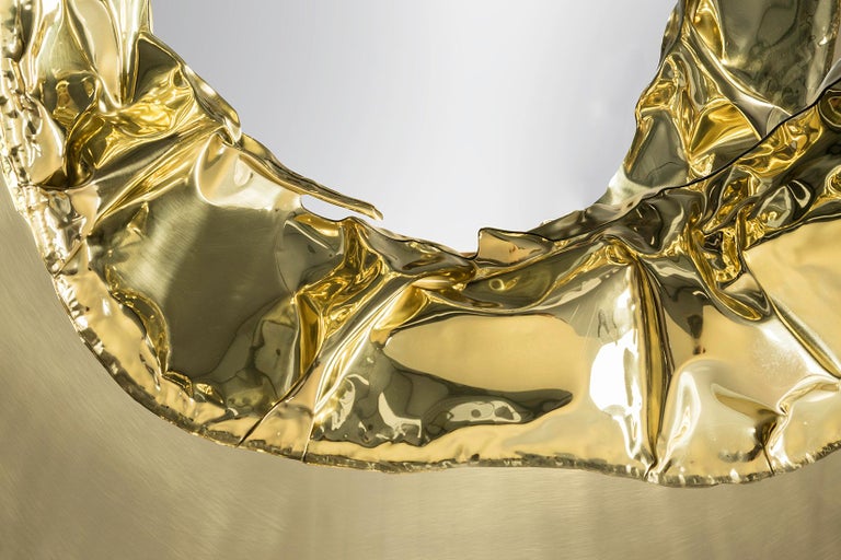 Organic Meteor Gold Mirror in Polished Hammered Brass, Modern Wall Art ...