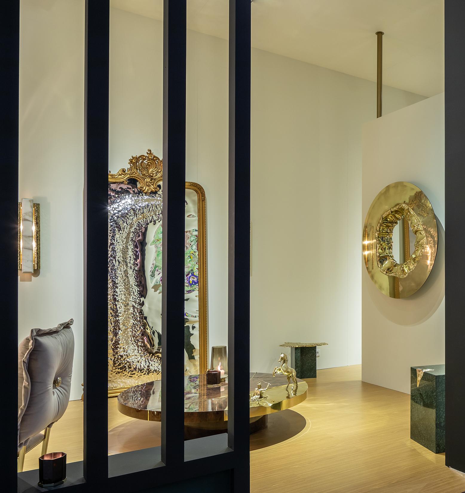 Organic Meteor Gold Mirror in Polished Hammered Brass, Modern Wall Art ...