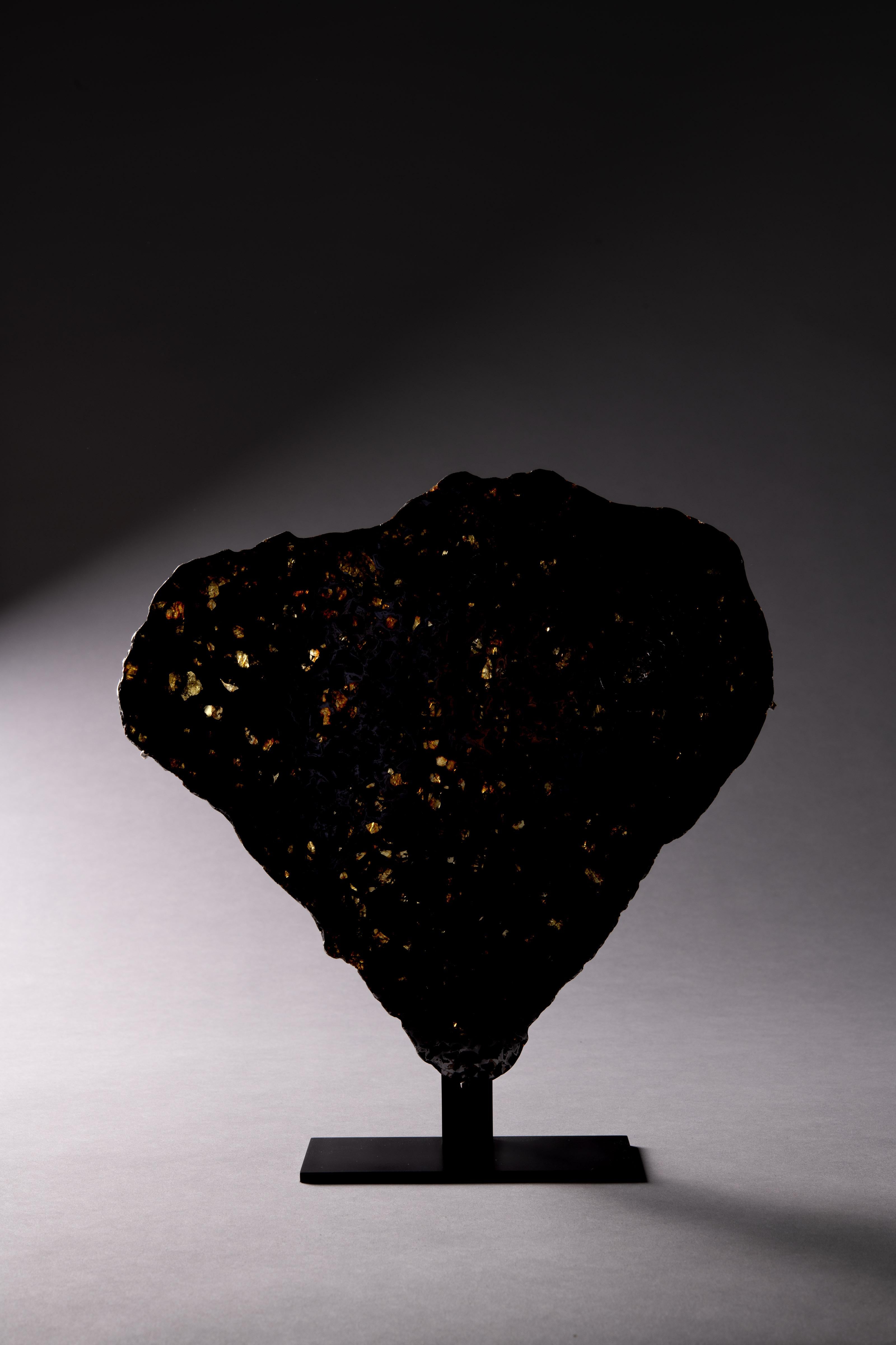 Meteorite Slice with Crystalized Metal and Peridot Gems For Sale at 1stDibs