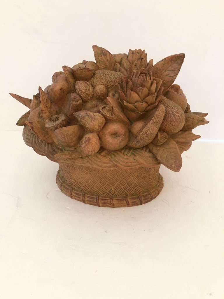 Meticulously Carved Composition Fruit Basket Centerpiece For Sale at ...
