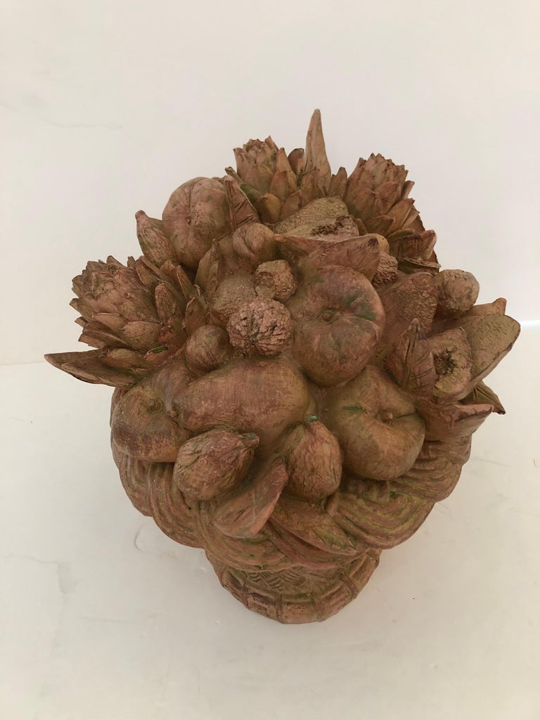 Meticulously Carved Composition Fruit Basket Centerpiece For Sale at ...