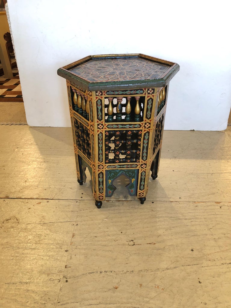 Meticulously Hand Painted Octagonal Moroccan Side Table in Red Green ...