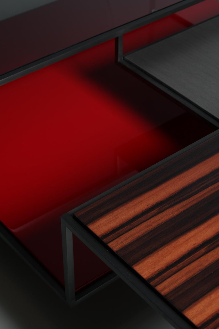 Metropolis II, Coffee Table in Gun Metal Steel, Macassar, Silver Leaf ...