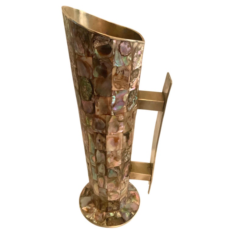 Mexican Abalone and Brass Cocktail Pitcher in the Style of Los Castillo ...