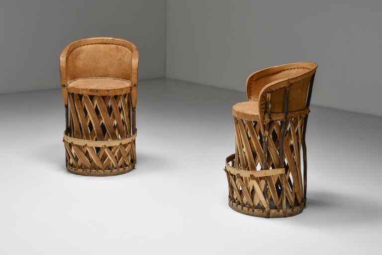 Mexican Art Populaire Bar Stools, Leather and Wood, 1970s For Sale at ...