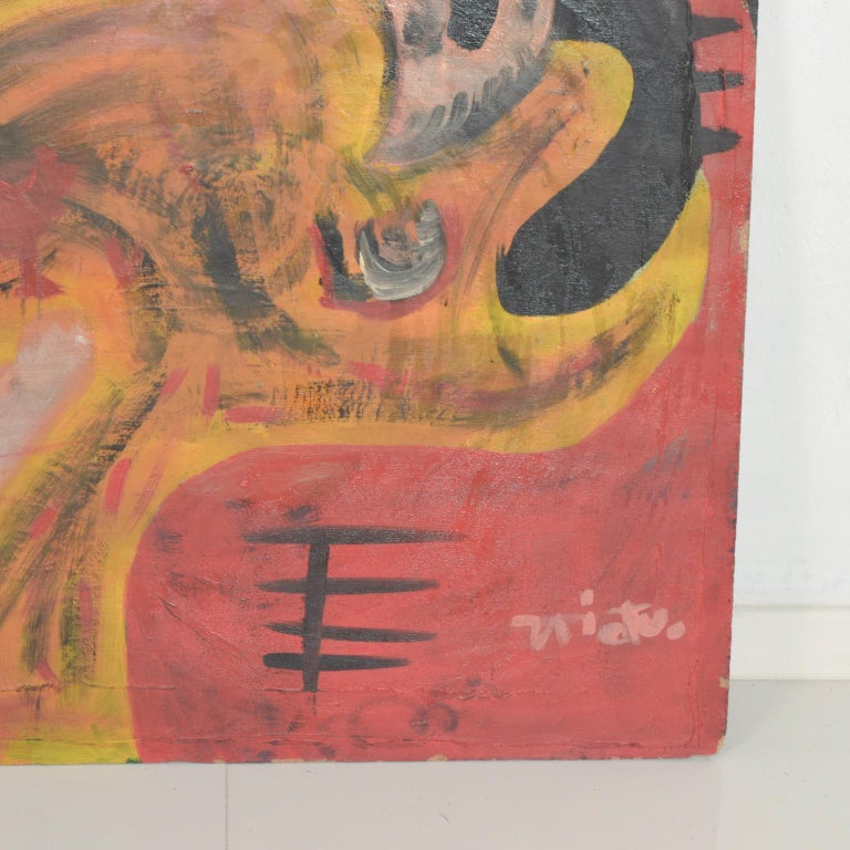 1960s Mexican Artist Rodolfo Nieto Abstract Oil Painting Morton Label ...