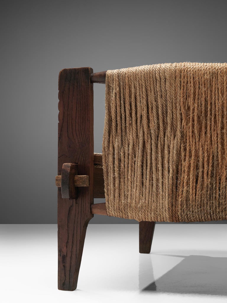 Mexican Bench in Oak and Rope, 1950s For Sale at 1stDibs