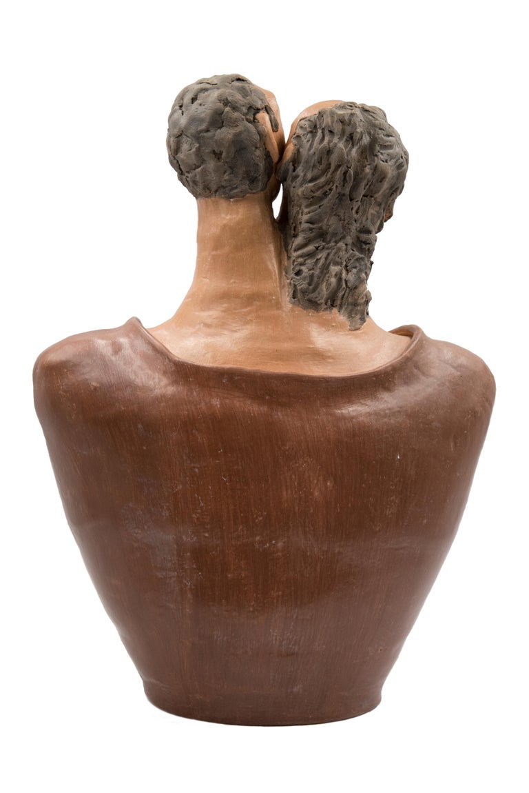 Mexican Burnished Clay Romance Torso Heart Couple Statue Contemporary ...