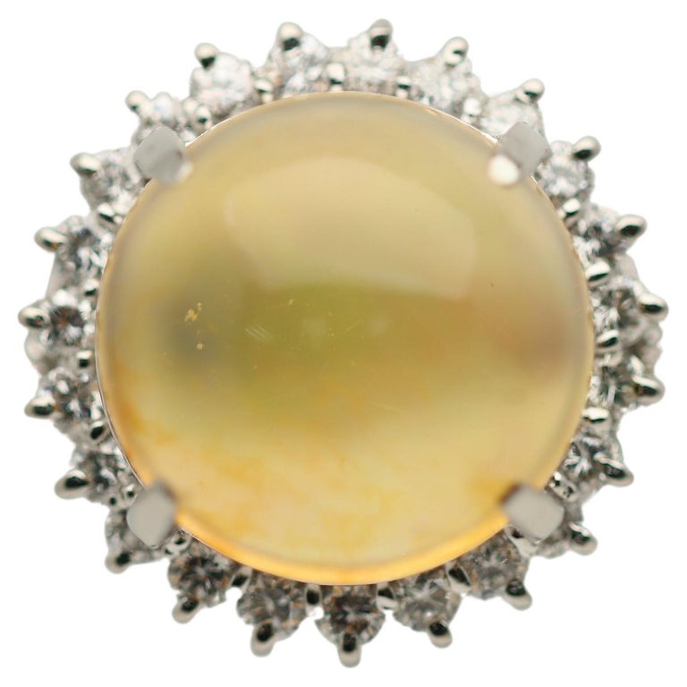 Mexican Fire Opal Diamond Halo Platinum Ring For Sale at 1stDibs