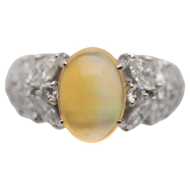 Mexican Fire Opal Diamond Platinum Ring For Sale at 1stDibs