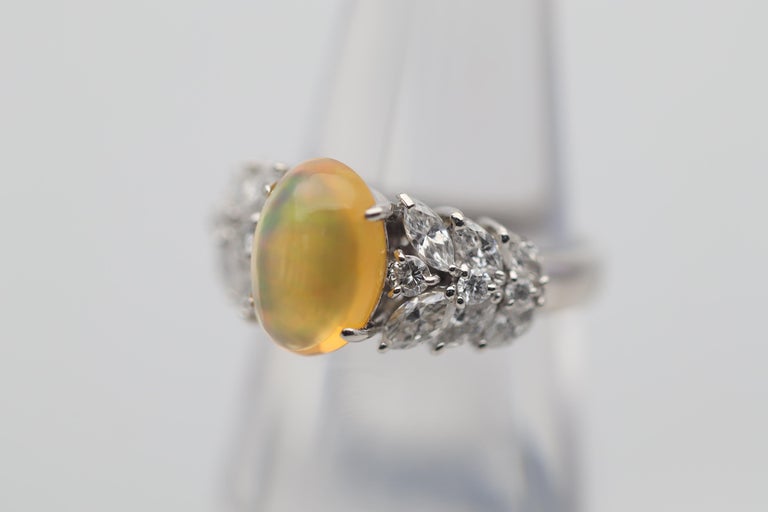 Mexican Fire Opal Diamond Platinum Ring For Sale at 1stDibs
