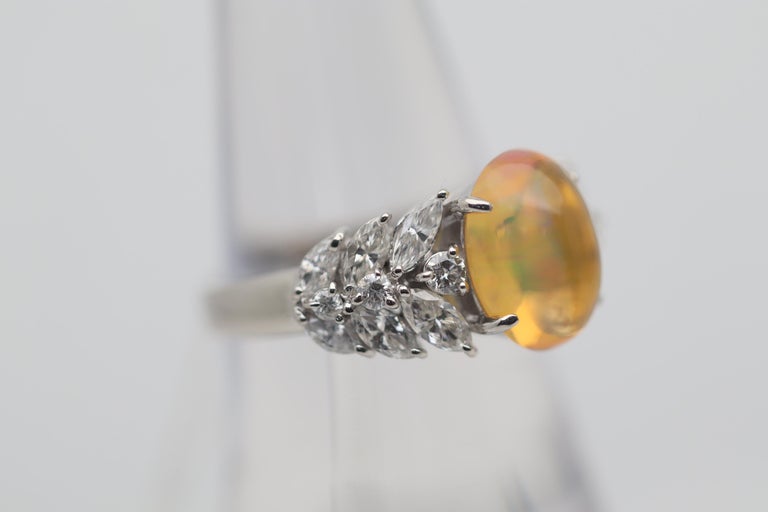 Mexican Fire Opal Diamond Platinum Ring For Sale at 1stDibs