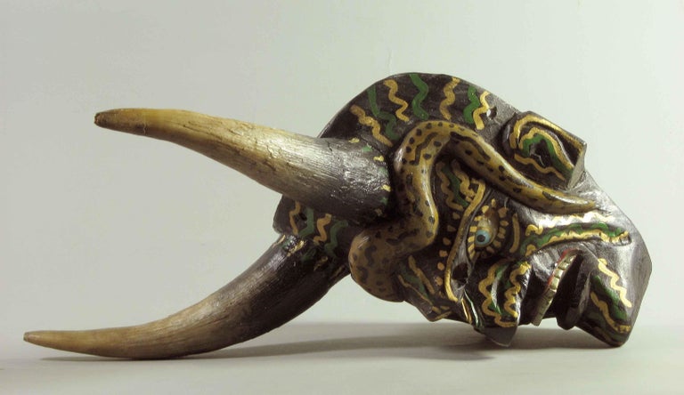 Mexican Folk Art Carved and Polychrome Painted Wood Diablo Mask, Circa ...
