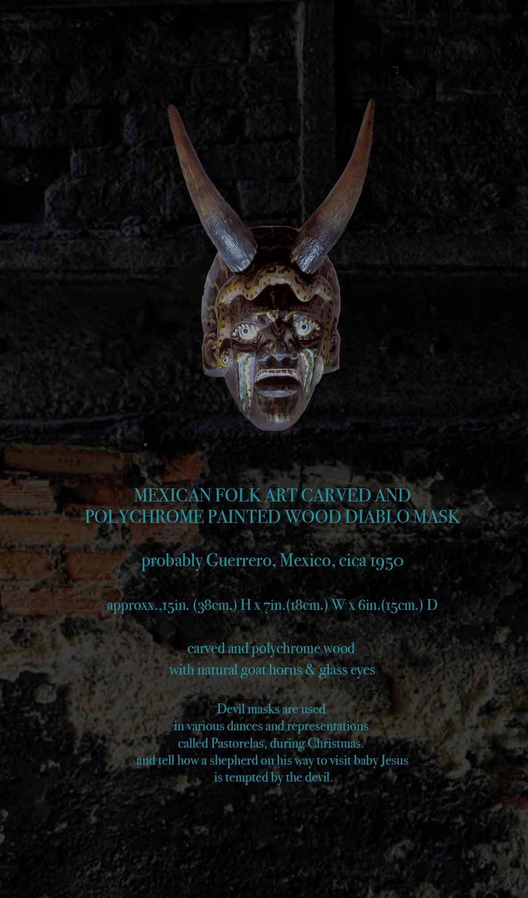 Mexican Folk Art Carved and Polychrome Painted Wood Diablo Mask, Circa ...