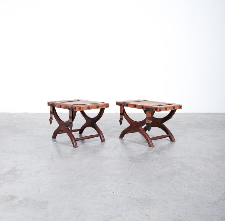 Mexican Foot Stools Ottoman Leather Seat and Straps Clara Porset Style ...