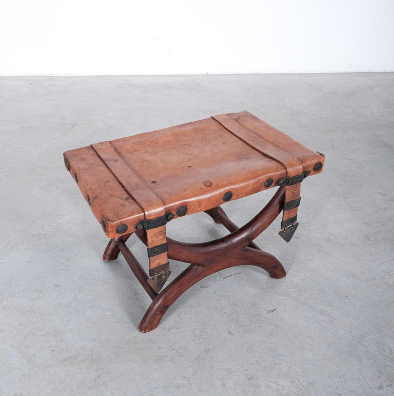 Mexican Foot Stools Ottoman Leather Seat and Straps Clara Porset Style ...