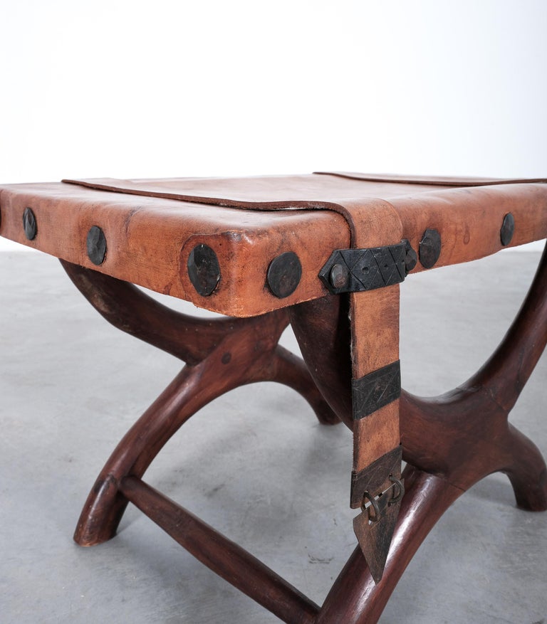 Mexican Foot Stools Ottoman Leather Seat and Straps Clara Porset Style ...