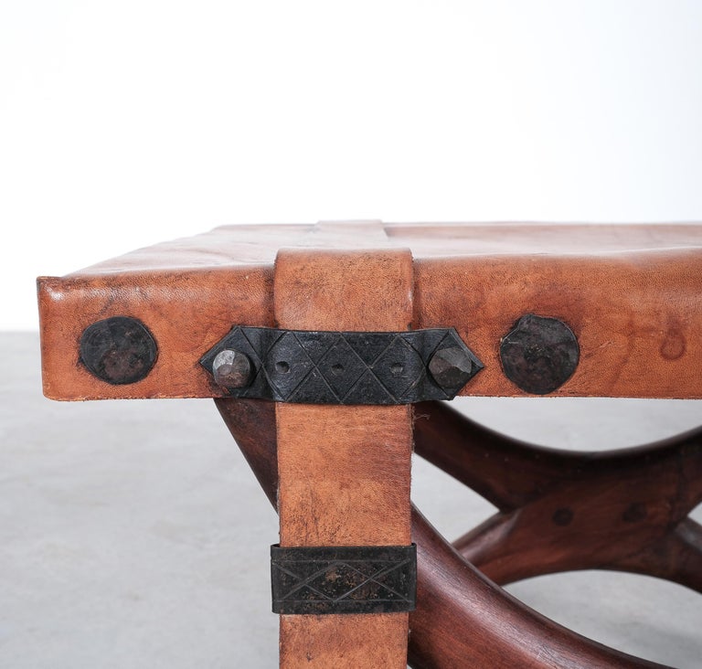 Mexican Foot Stools Ottoman Leather Seat and Straps Clara Porset Style ...