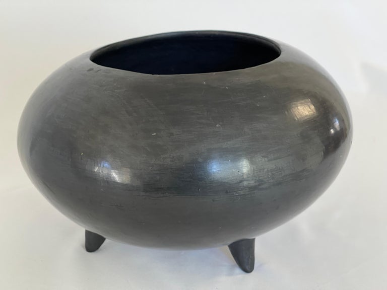 Mexican Mid Century Black Pottery Vessel with Tripod Legs For Sale at ...