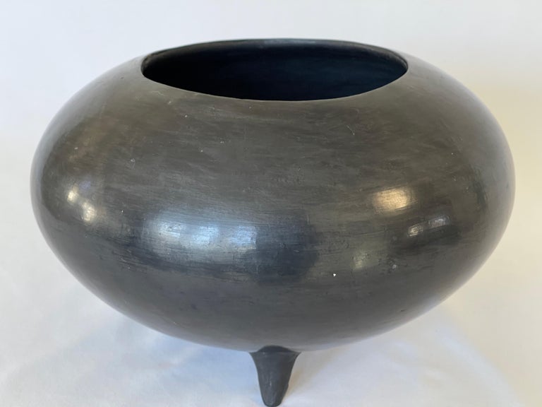 Mexican Mid Century Black Pottery Vessel with Tripod Legs For Sale at ...
