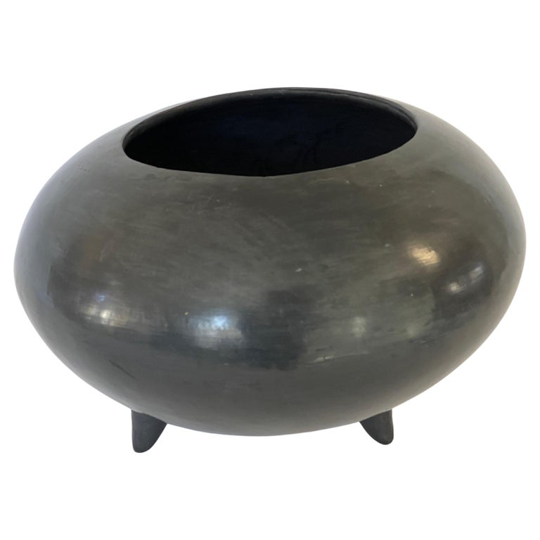 Mexican Mid Century Black Pottery Vessel with Tripod Legs For Sale at ...
