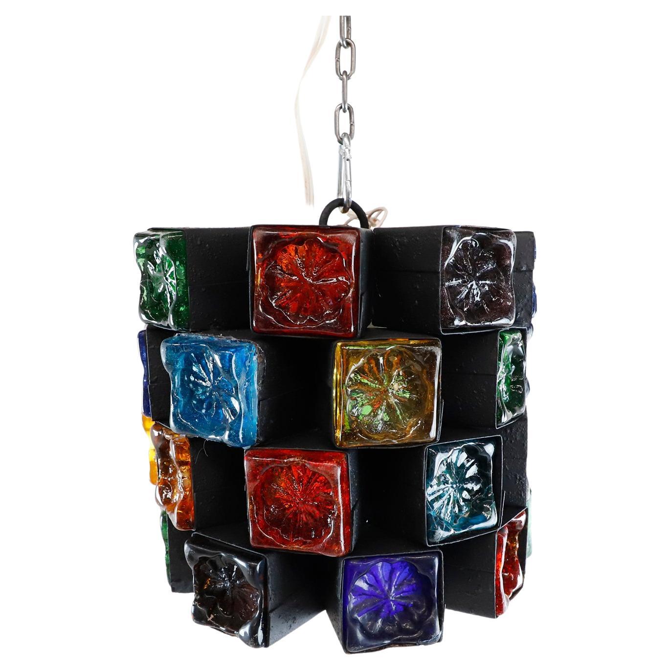 Pair of Mid Century Mexican Pendant Lights Iron and Blown Glass by ...