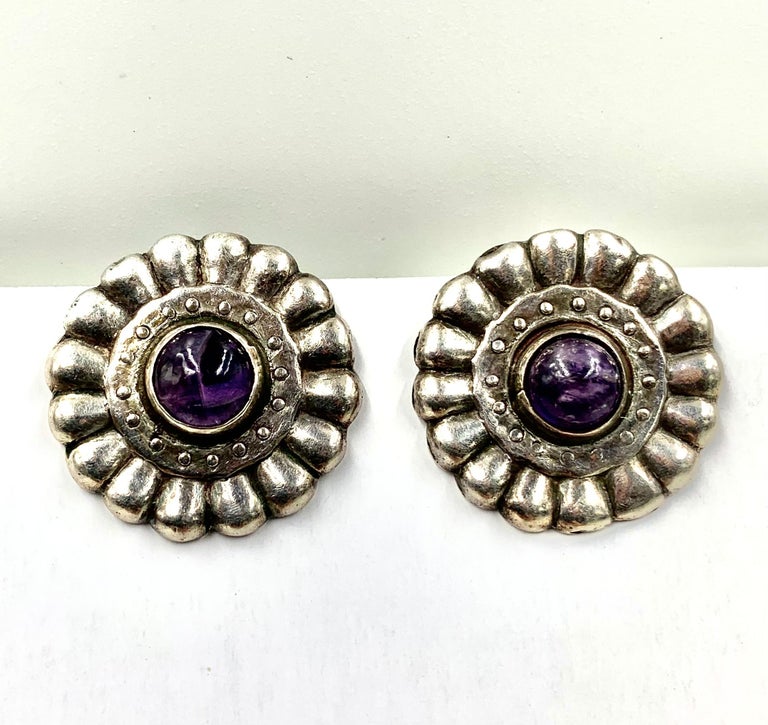 Mexican Mid-Century Walter Lampl Amethyst Sterling Silver Flower Form ...