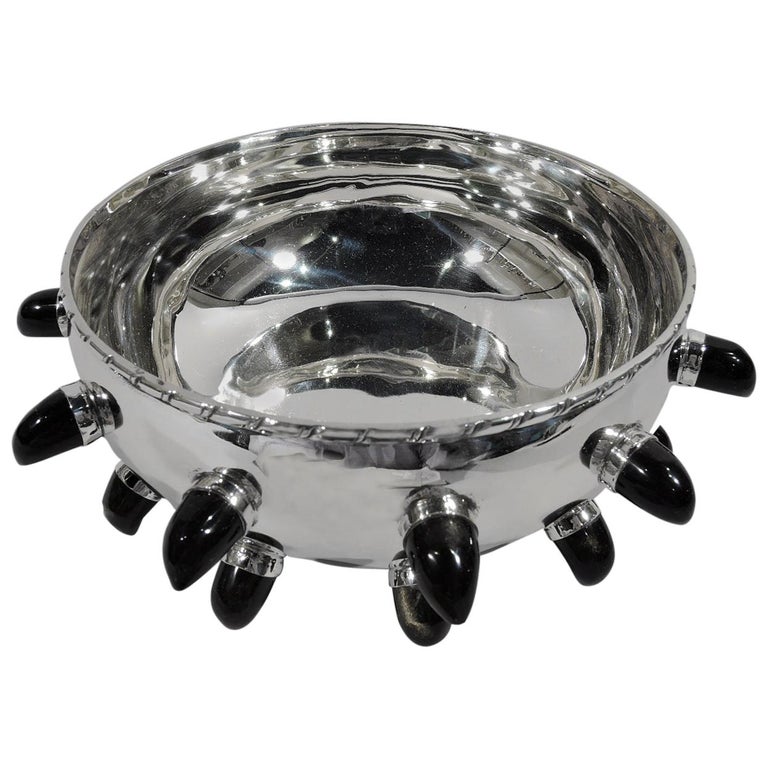 Mexican Mid-Century Modern Sterling Silver and Obsidian Bowl by Tane ...