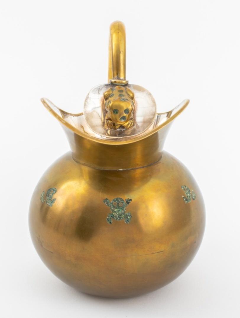Mexican Mixed Metal Stone Inlaid Pitcher with Frog For Sale at 1stDibs