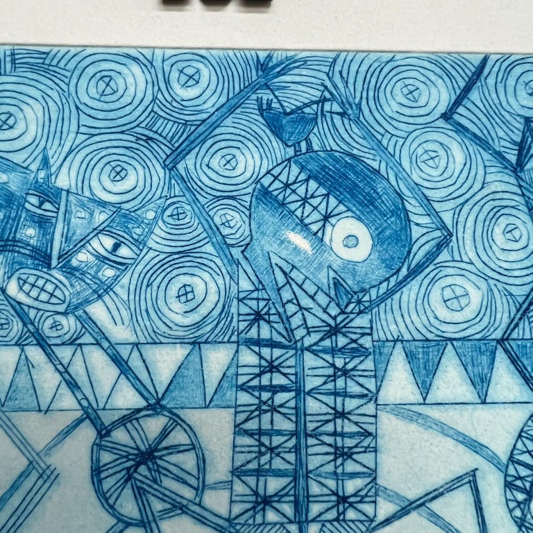 Mexican Modern Art Woodblock Print 23/50 Blue Drawing 6 Oaxaca, Mexico ...