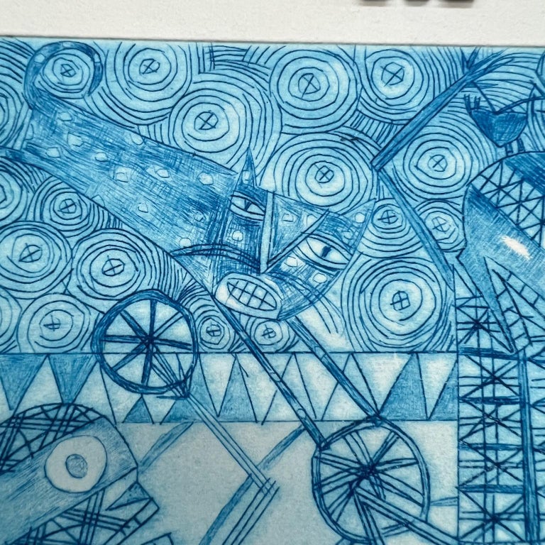 Mexican Modern Art Woodblock Print 23/50 Blue Drawing 6 Oaxaca, Mexico ...