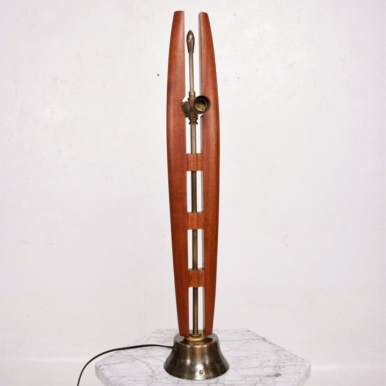 Mexican Modernist Table Lamp Mahogany and Brass For Sale at 1stDibs