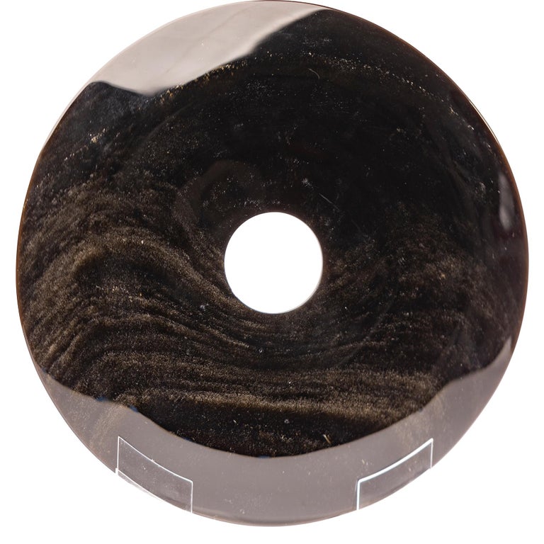 Mexican Obsidian with Gold Shine Disk Sculpture on Custom Acrylic Base ...